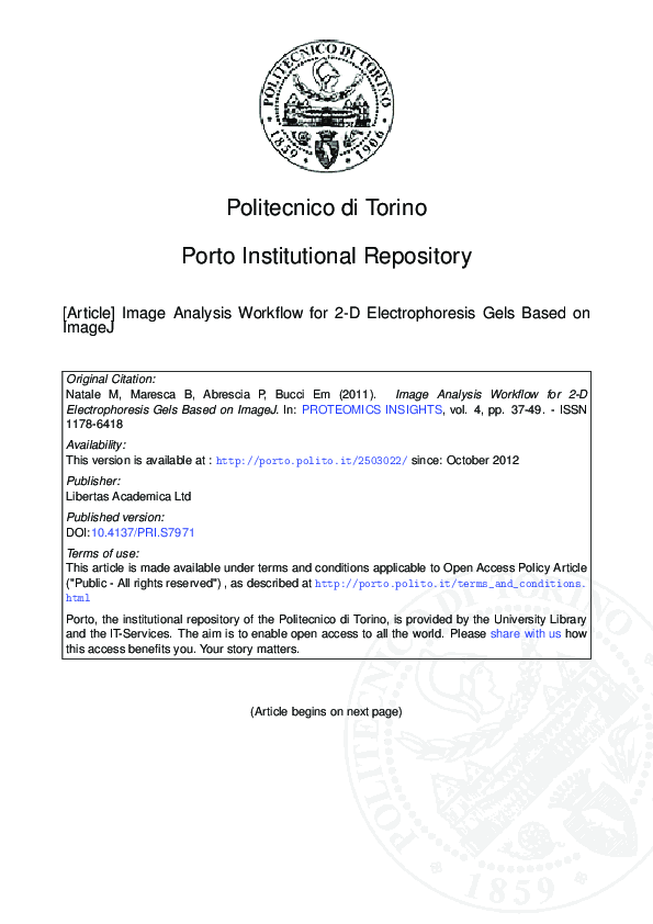 (PDF) Image Analysis Workflow for 2-D Electrophoresis Gels Based on ImageJ