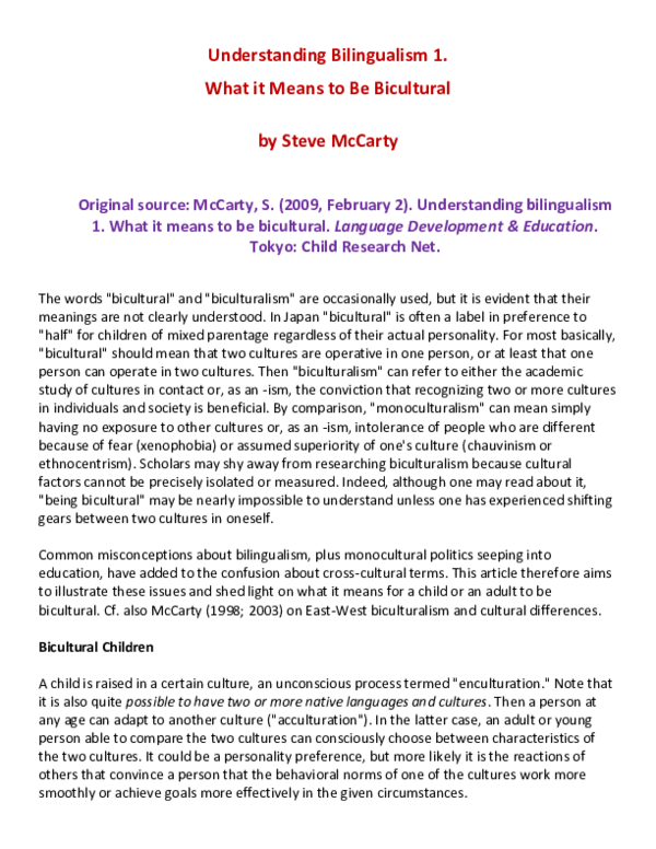 (PDF) What it Means to Be Bicultural