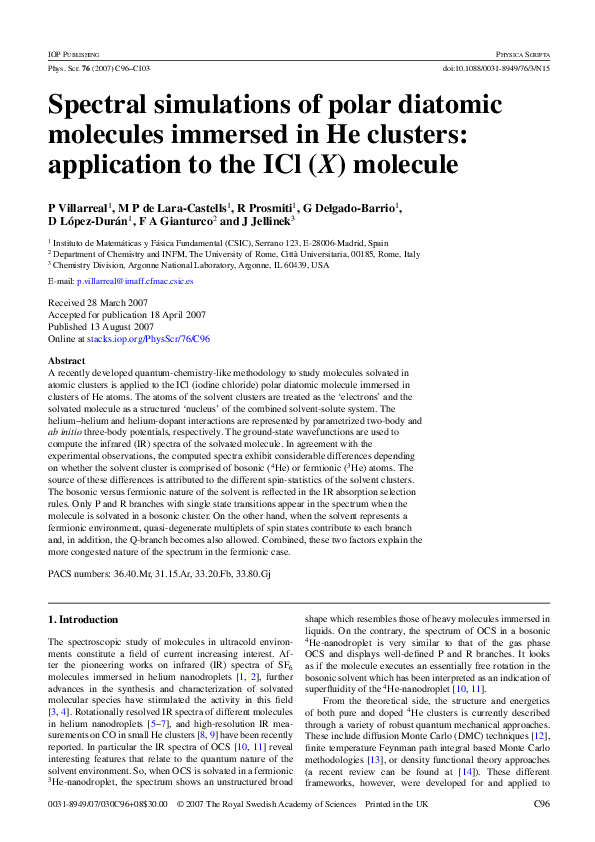 (PDF) IR Spectra of ICl in He Clusters: Bosons vs Fermions