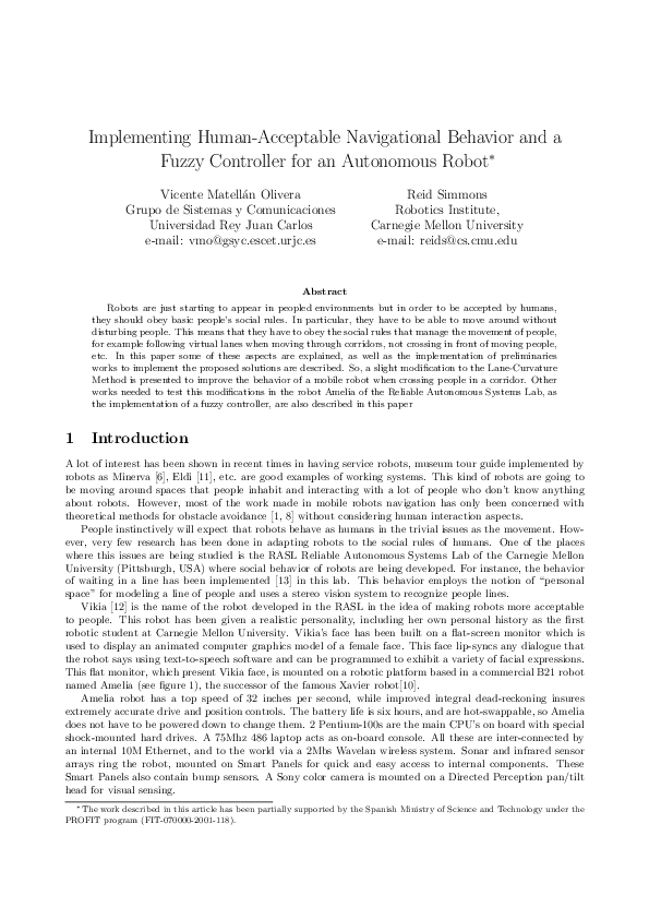 (PDF) Implementing human-acceptable navigational behavior and a fuzzy controller for an ...