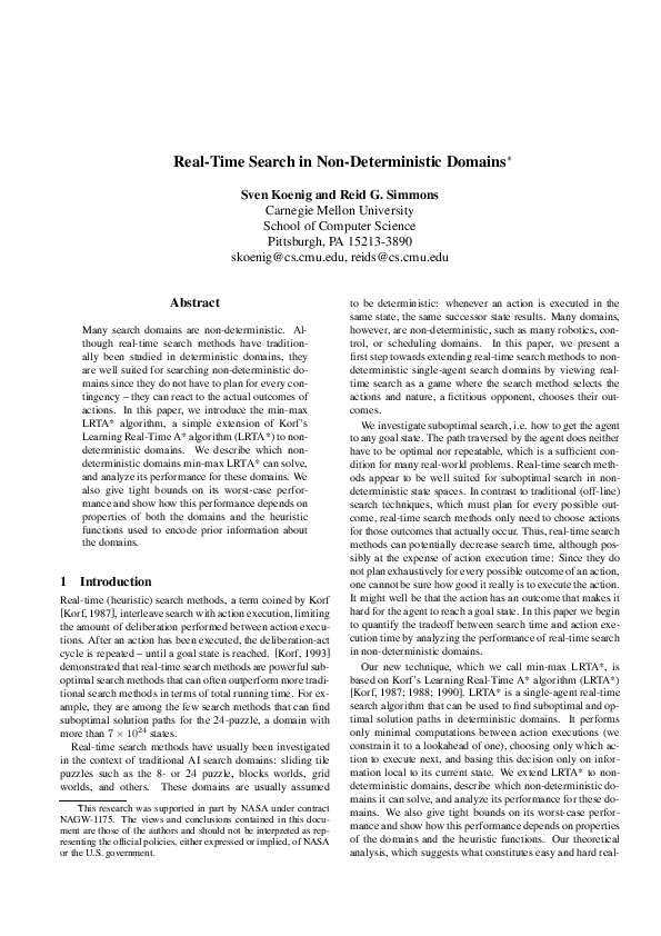 (PDF) Real-time search in non-deterministic domains