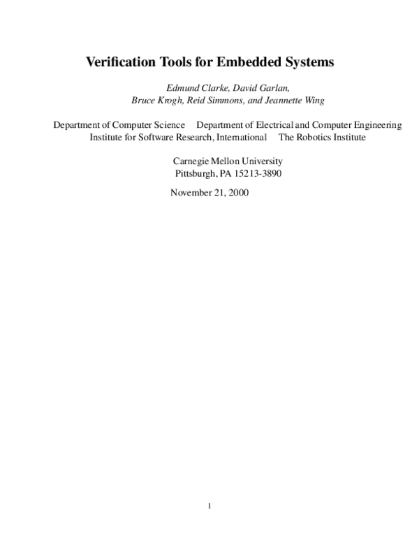 (PDF) Verification Tools for Embedded Systems