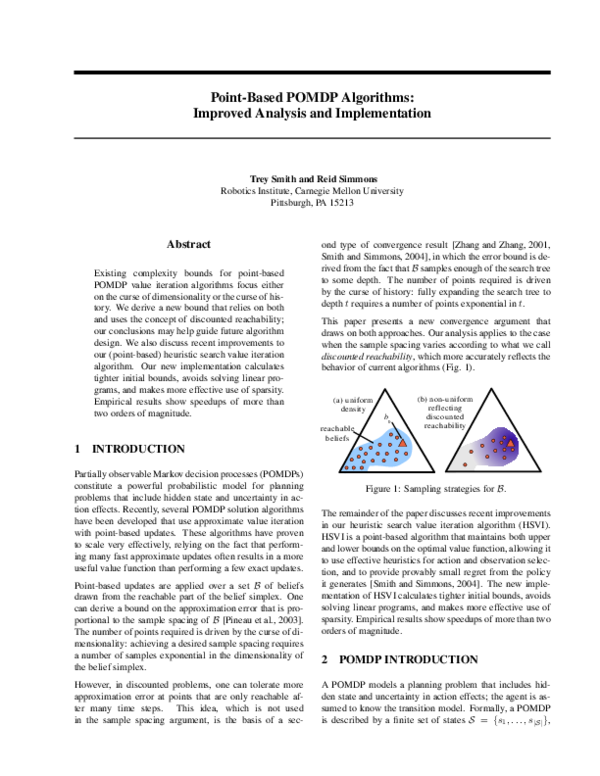 Pdf Point Based Pomdp Algorithms Improved Analysis And Implementation