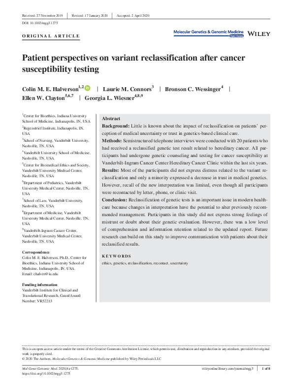 (PDF) Patient perspectives on variant reclassification after cancer ...