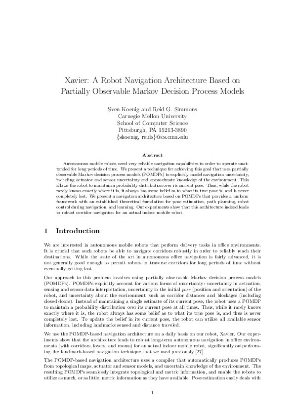 (PDF) Xavier: A Robot Navigation Architecture Based on Partially ...