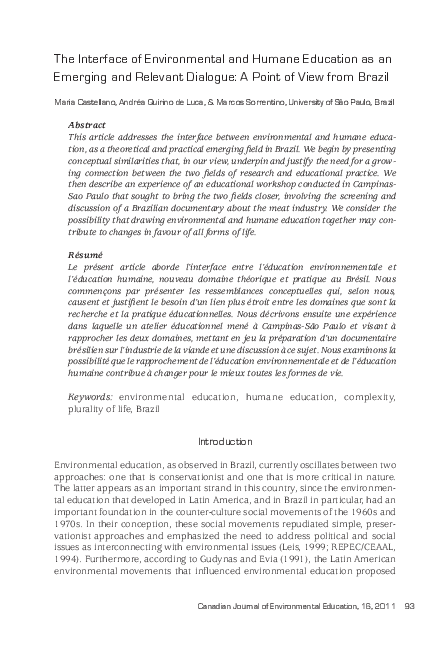 (PDF) Connecting Environmental and Humane Education in Brazil