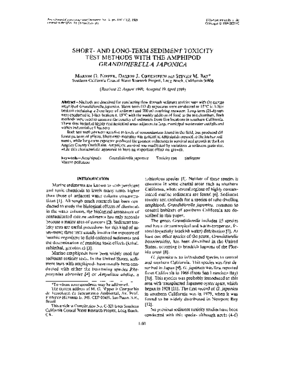 (PDF) Short- and Long-Term Sediment Toxicity Test Methods with the ...