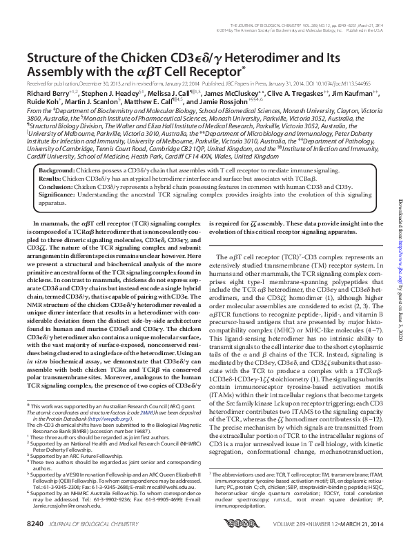 (PDF) Structure of the Chicken CD3 / Heterodimer and Its Assembly with ...