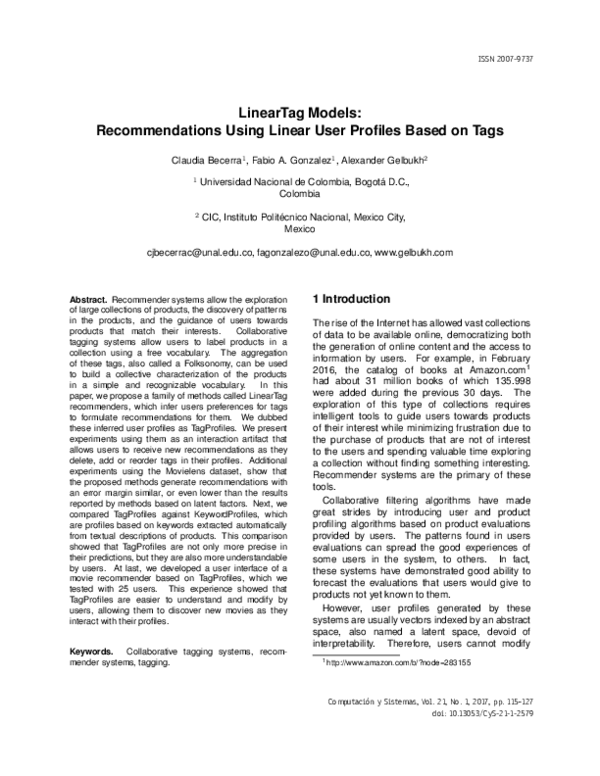 (PDF) LinearTag Models: Recommendations Using Linear User Profiles ...