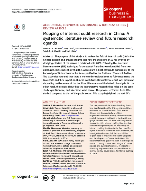 (PDF) Mapping of internal audit research in China: A systematic ...