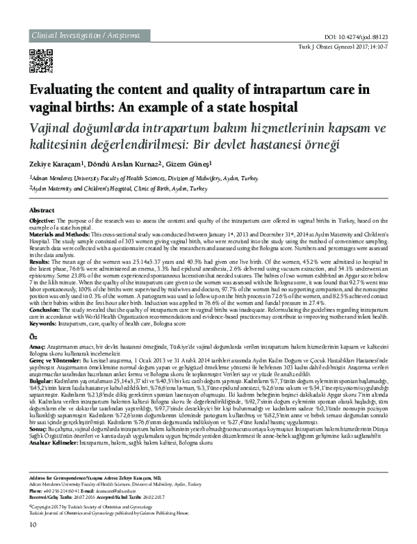 (PDF) Evaluating the content and quality of intrapartum care in vaginal ...