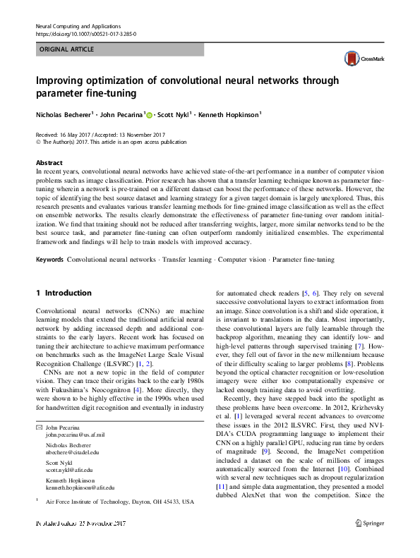 (PDF) Improving optimization of convolutional neural networks through ...