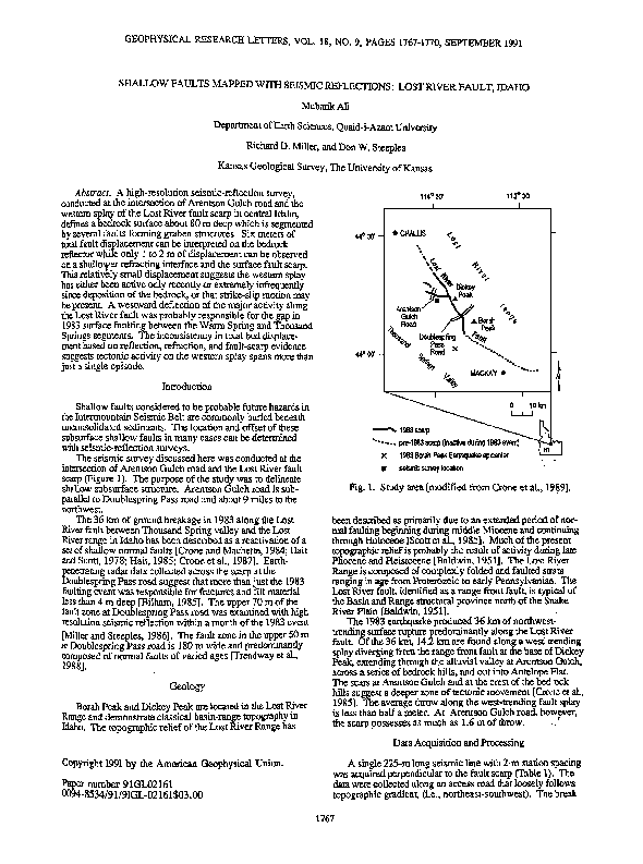 (PDF) Shallow faults mapped with seismic reflections: Lost River Fault ...