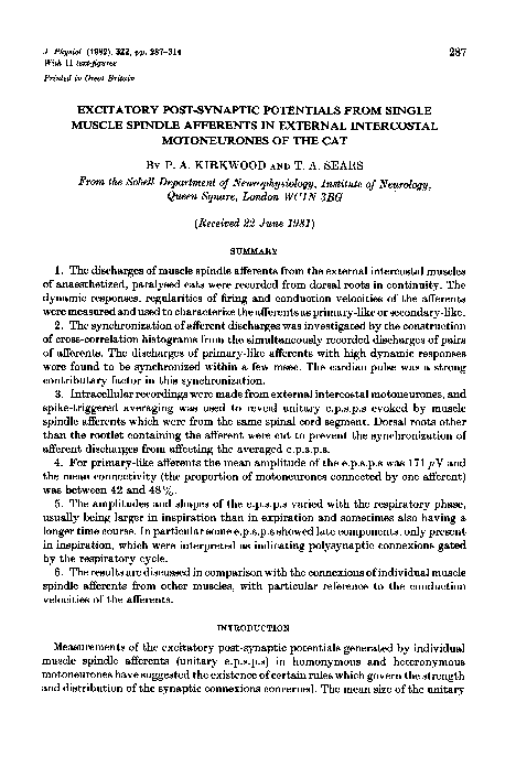 (PDF) Excitatory post-synaptic potentials from single muscle spindle ...