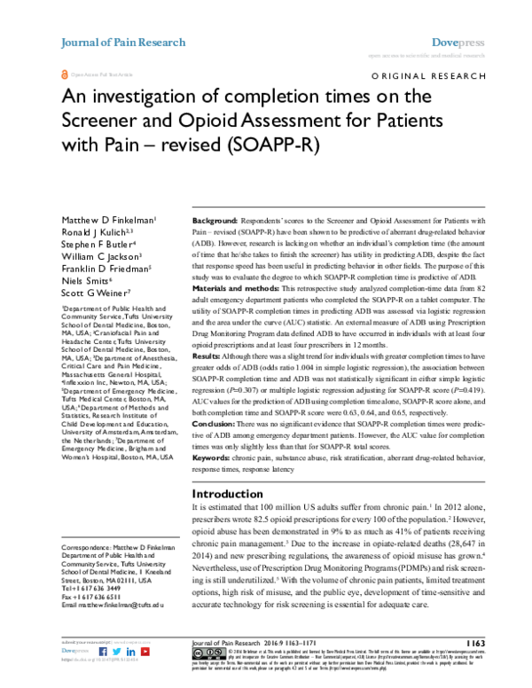 (PDF) An investigation of completion times on the Screener and Opioid ...
