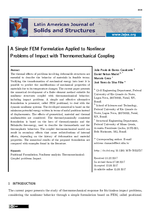 (PDF) A Simple FEM Formulation Applied to Nonlinear Problems of Impact ...