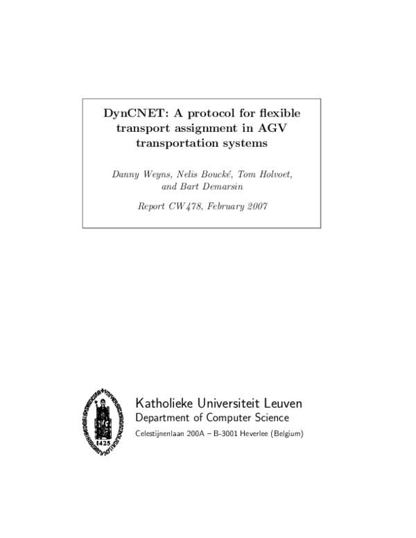 (PDF) DynCNET: A protocol for flexible transport assignment in AGV transportation systems