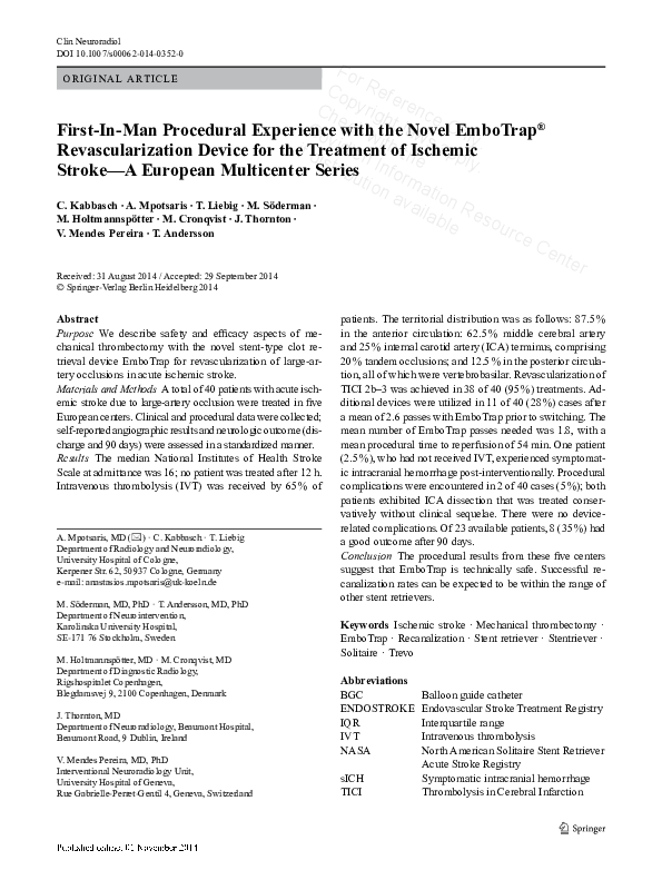 (PDF) First-In-Man Procedural Experience with the Novel EmboTrap ...