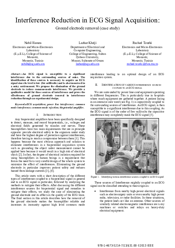 Interference reduction in ECG signal acquisition: Ground electrode ...
