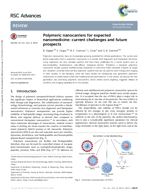 (PDF) Polymeric nanocarriers for expected nanomedicine: current ...