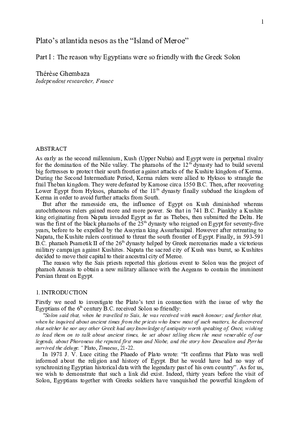 (DOC) Plato's atlantida nesos as the "Island of Meroe" Part I : The ...