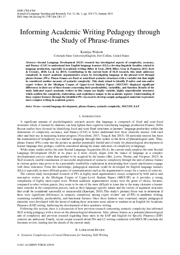 (PDF) Informing Academic Writing Pedagogy through the Study of Phrase ...