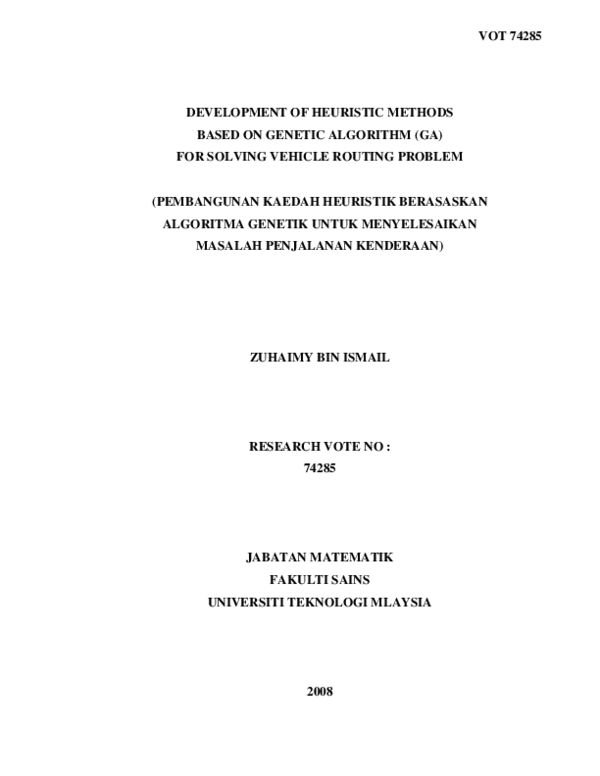 Pdf Development Of Heuristic Methods Based On Genetic Algorithm Ga For Solving Vehicle