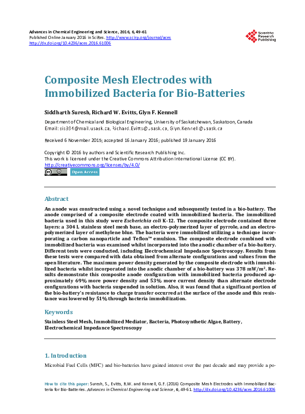 (PDF) Composite Mesh Electrodes with Immobilized Bacteria for Bio-Batteries
