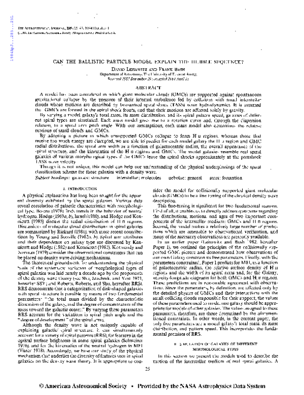 (PDF) Can the ballistic particle model explain the Hubble sequence?