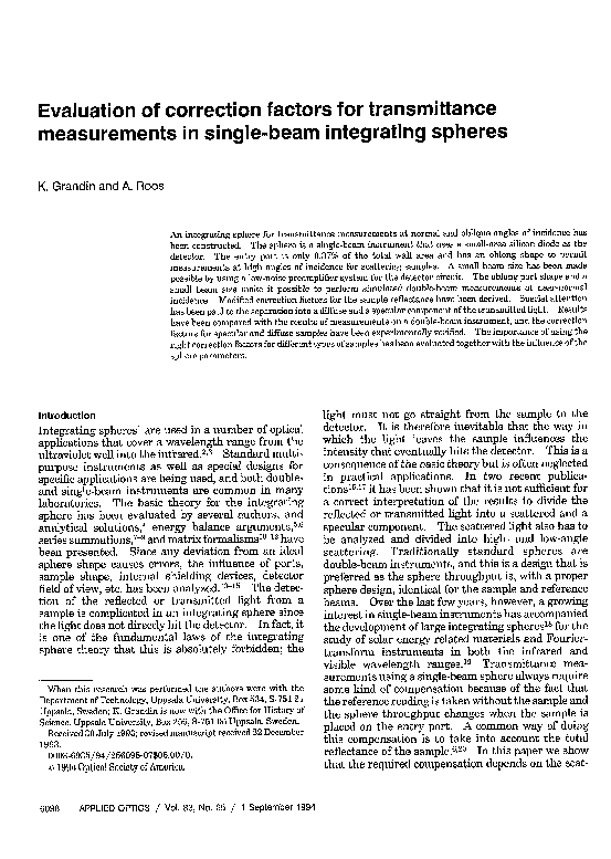 (PDF) Evaluation of correction factors for transmittance measurements ...
