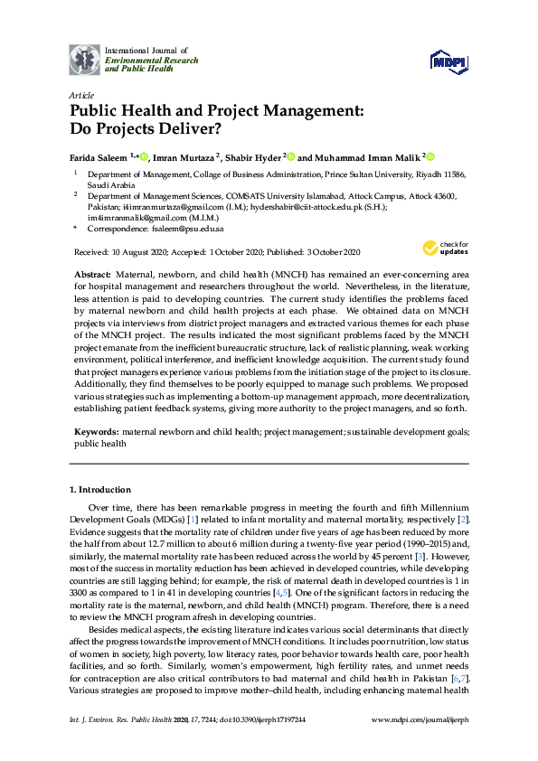 (PDF) Public Health and Project Management: Do Projects Deliver?