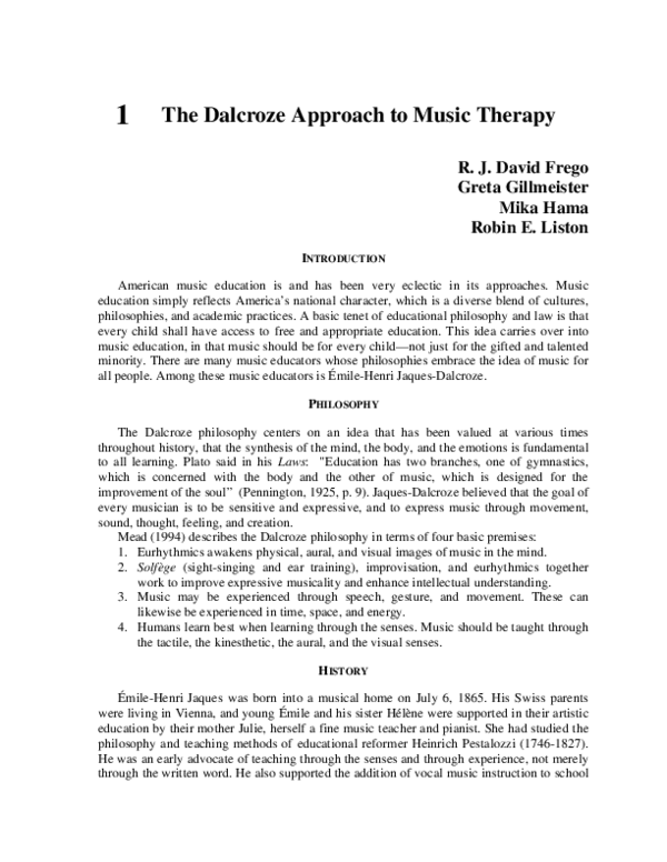 (PDF) The Dalcroze Approach to Music Therapy