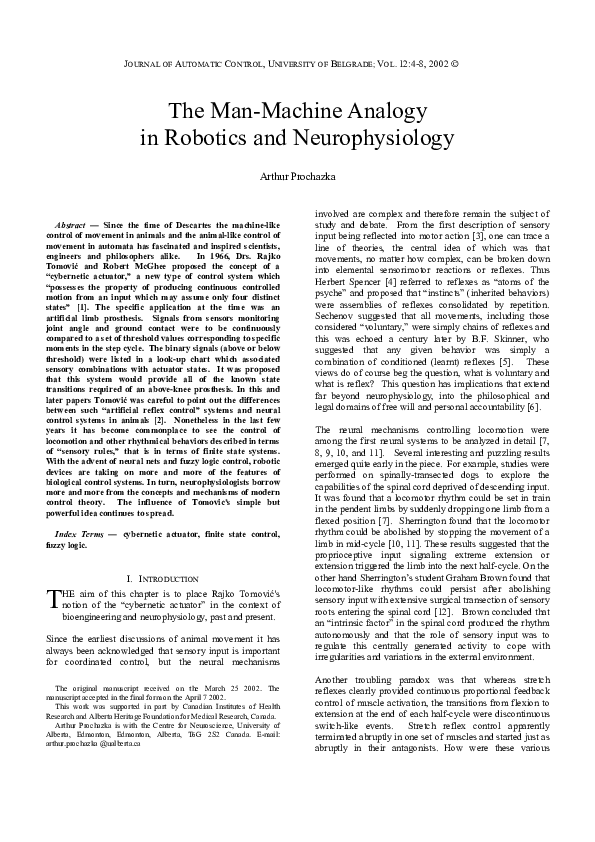 (PDF) The man-machine analogy in robotics and neurophysiology