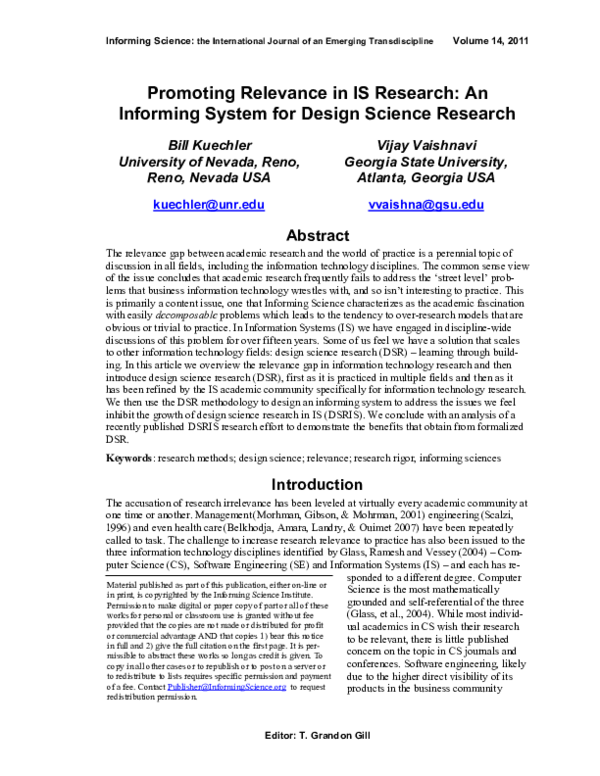 (PDF) Promoting Relevance in IS Research: An Informing System for ...