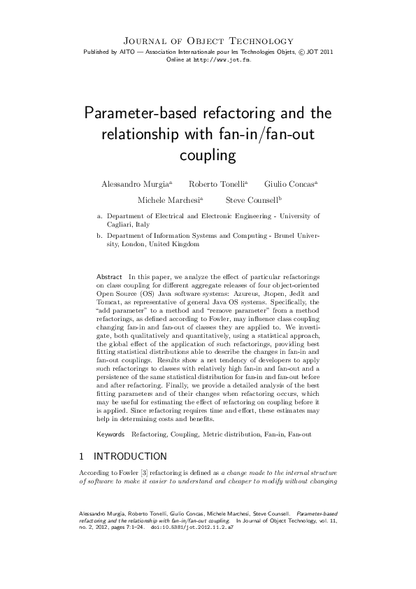 (PDF) Parameter-based refactoring and the relationship with fan-in/fan-out coupling