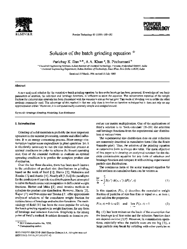 (PDF) Solution of the batch grinding equation