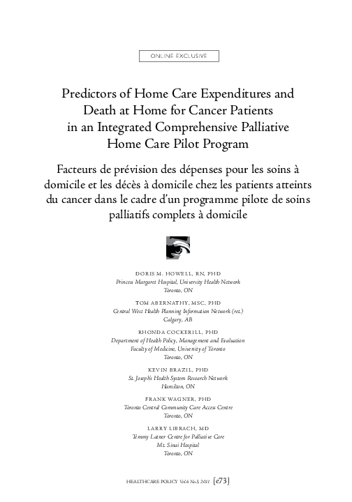 (PDF) Predictors of Home Care Expenditures and Death at Home for Cancer ...