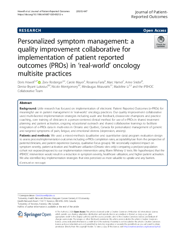 (PDF) Personalized symptom management: a quality improvement ...