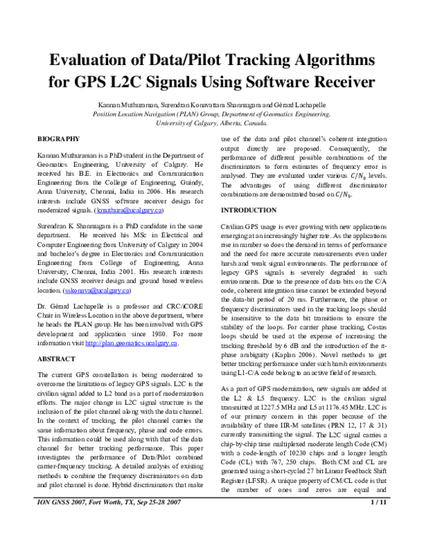 (PDF) Evaluation of data/pilot tracking algorithms for GPS L2C signals ...