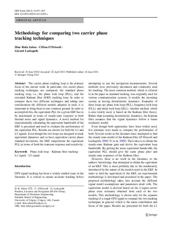 (PDF) Methodology for comparing two carrier phase tracking techniques