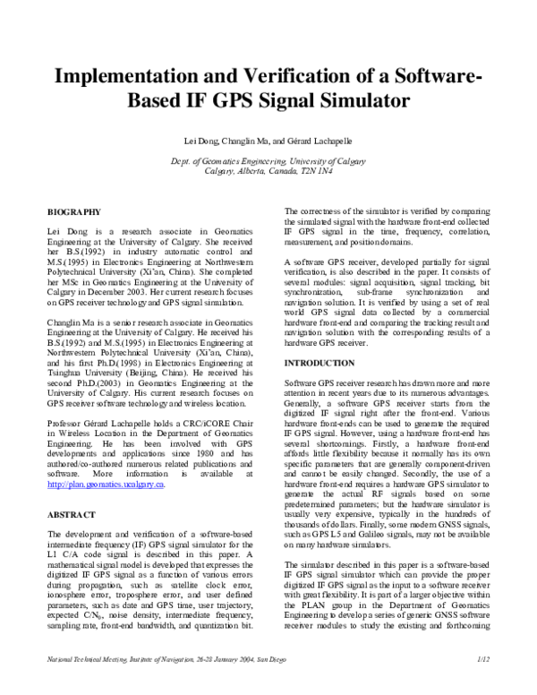 (PDF) Implementation and verification of a software-based IF GPS signal ...