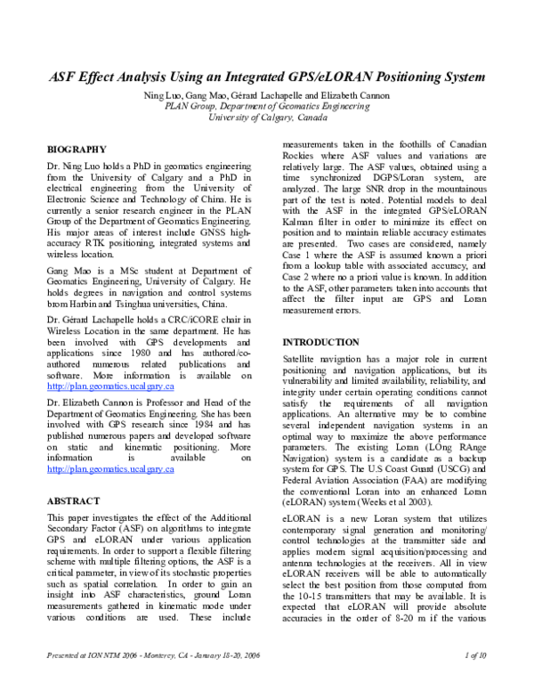 (PDF) ASF Effect Analysis Using an Integrated GPS/eLORAN Positioning System