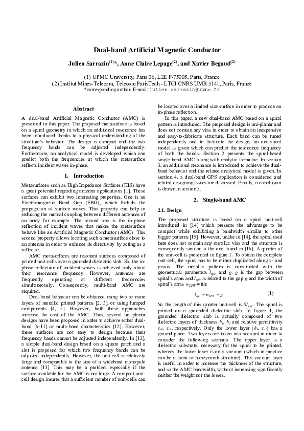 (PDF) Dual-band Artificial Magnetic Conductor