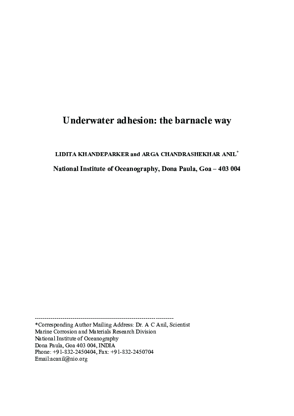 (PDF) Underwater adhesion: The barnacle way