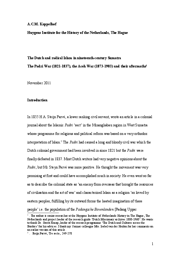 (DOC) The Dutch and radical Islam in nineteenth-century Sumatra The ...
