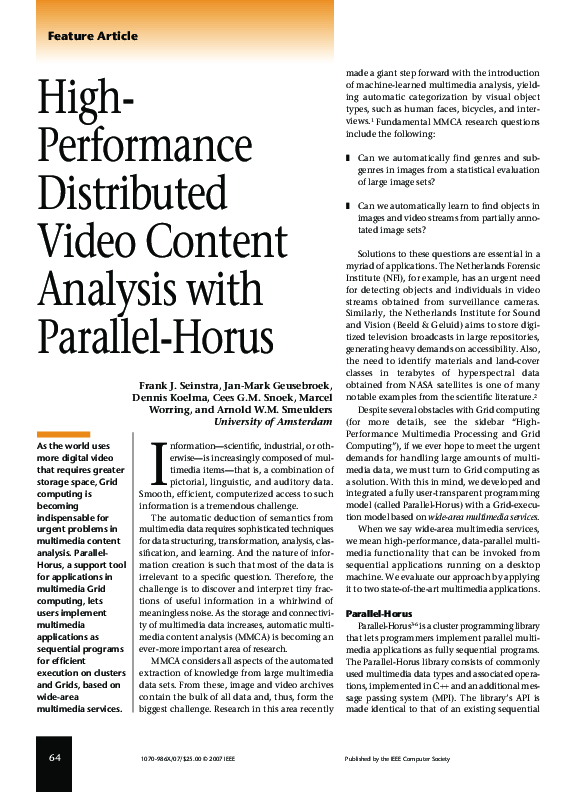 (PDF) High-Performance Distributed Video Content Analysis with Parallel-Horus | Marcel Worring ...