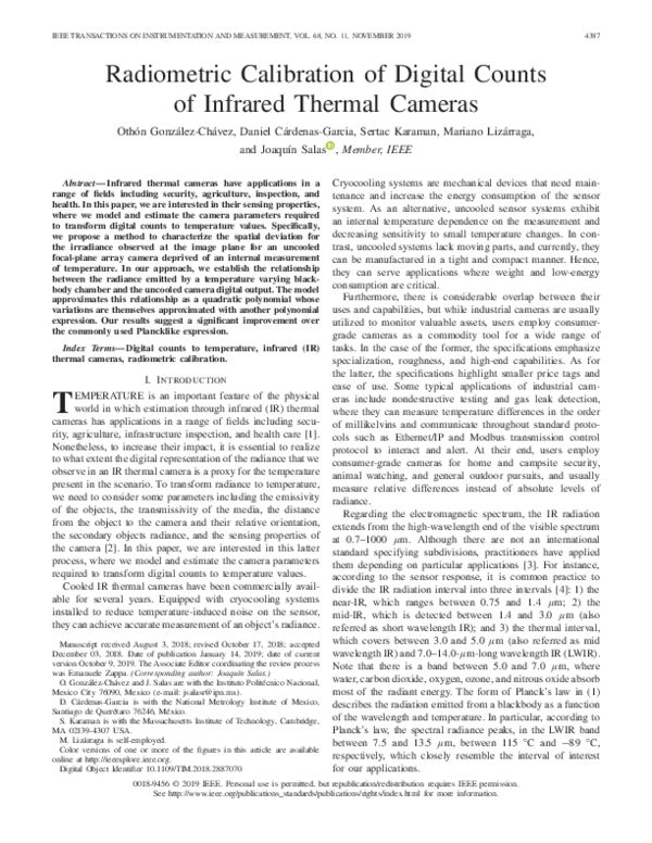(PDF) Radiometric Calibration of Digital Counts of Infrared Thermal Cameras