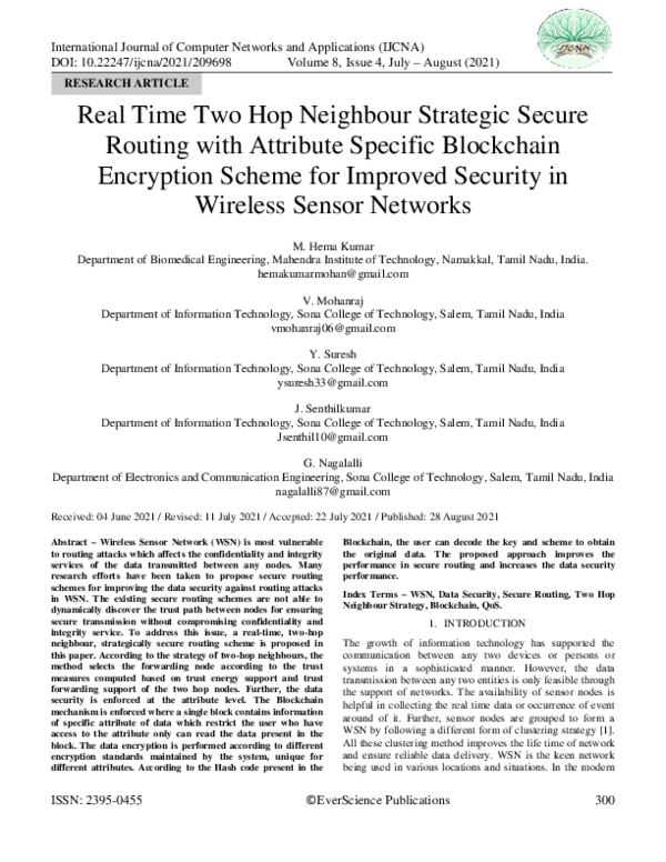 Pdf Real Time Two Hop Neighbour Strategic Secure Routing With Attribute Specific Blockchain