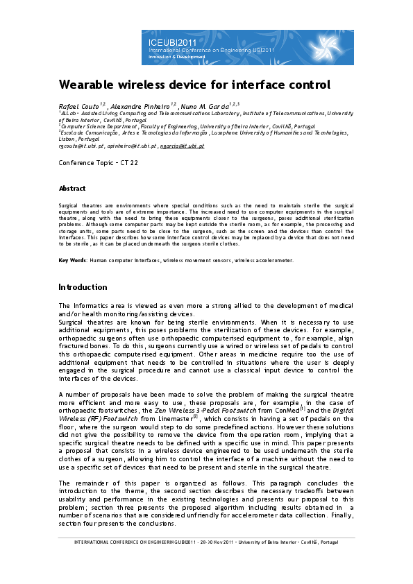 (PDF) Wearable wireless device for interface control