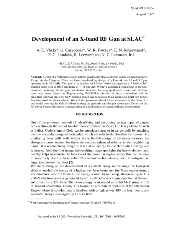 (PDF) Development of an X-band RF Gun at SLAC | Rod Loewen - Academia.edu